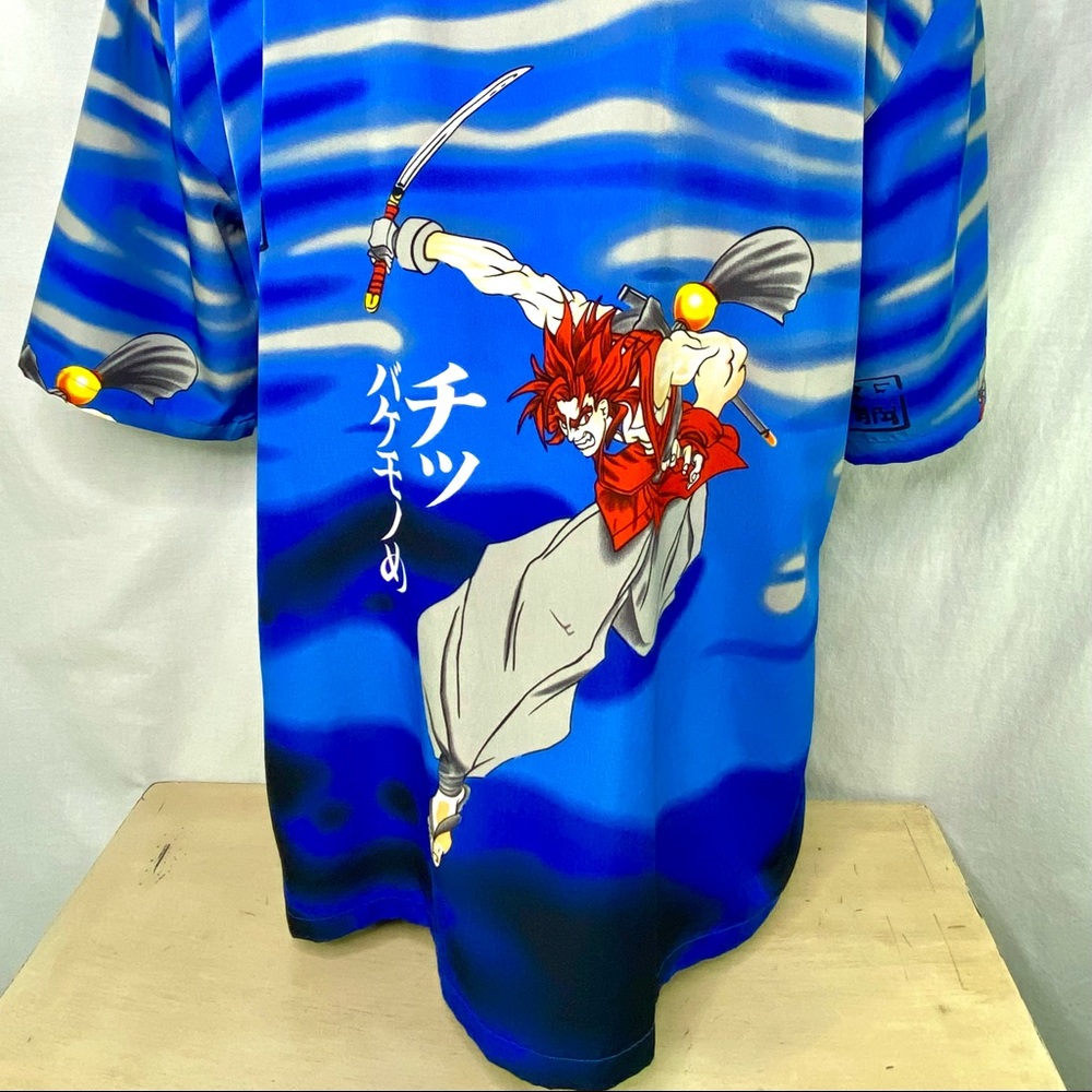Anime Button Up Shirt Japanimation Warrior Blue Size … - Gem